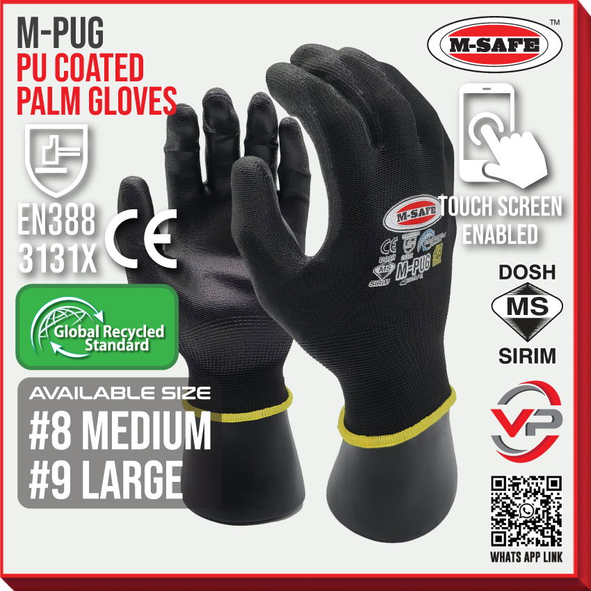 M-SAFE SIRIM DOSH PU COATED PALM GLOVE / PU COATING GLOVES M-PUG GLOVE ...