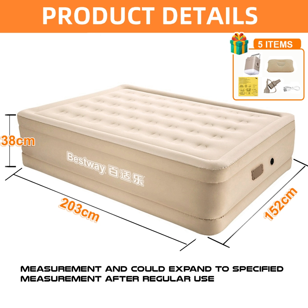 BESTWAY Inflatable Air Bed Double Size with Automatic Pump Portable ...
