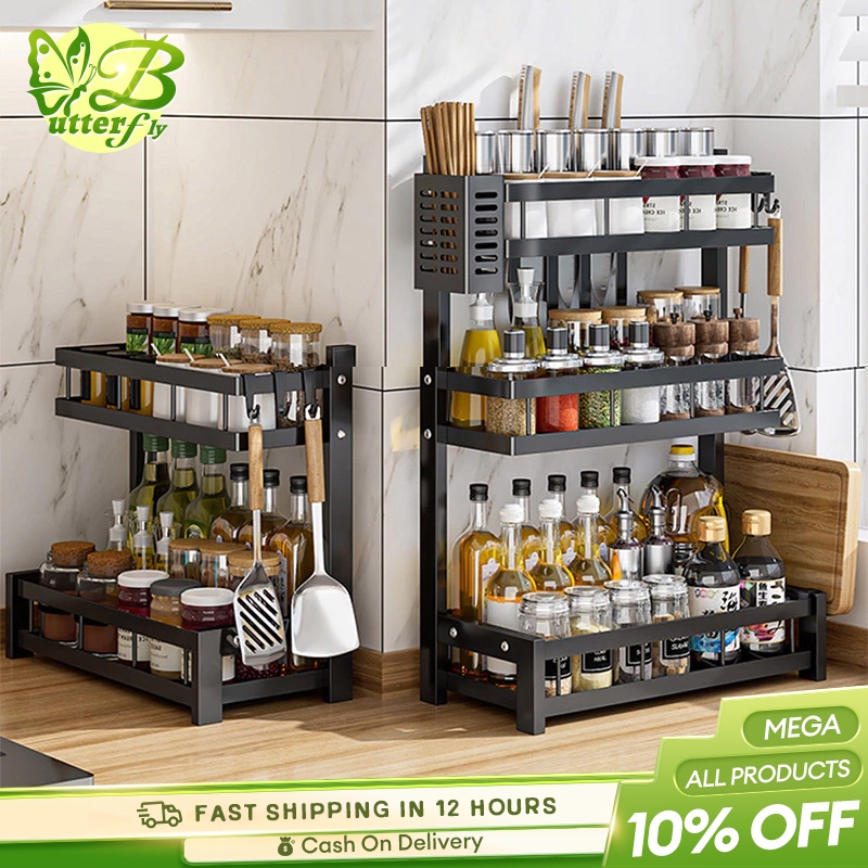 Kitchen Rak Rempah Spice Rack Stainless Steel Seasoning Storage Rak ...