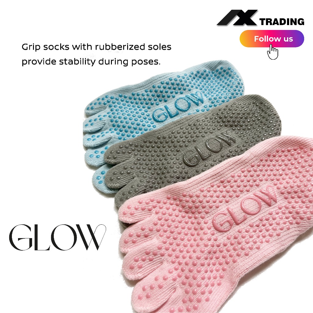 GLOW Pilates Socks Yoga Sock Premium High Quality Anti-Slip Grip Socks ...