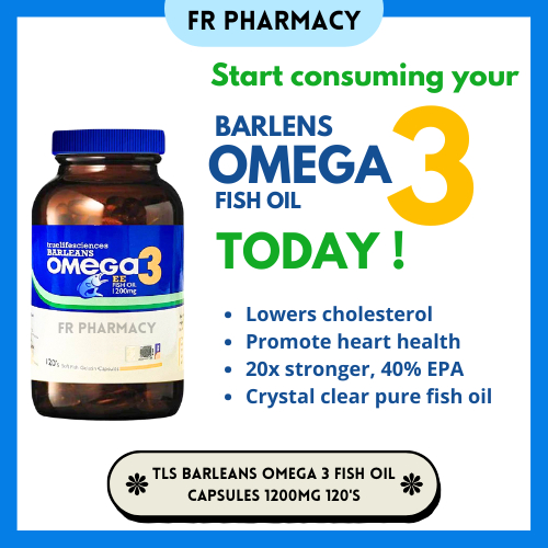 TLS BARLEANS OMEGA 3 FISH OIL CAPSULES 1200MG 120'S. EXPIRY DATE : 04/ ...