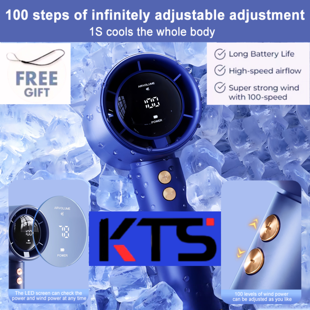 Handheld Fan K2 Pro Kipas Angin The LED Digital Display 100 Gears Ultra Wind Speed Mini Fan 5000 ...
