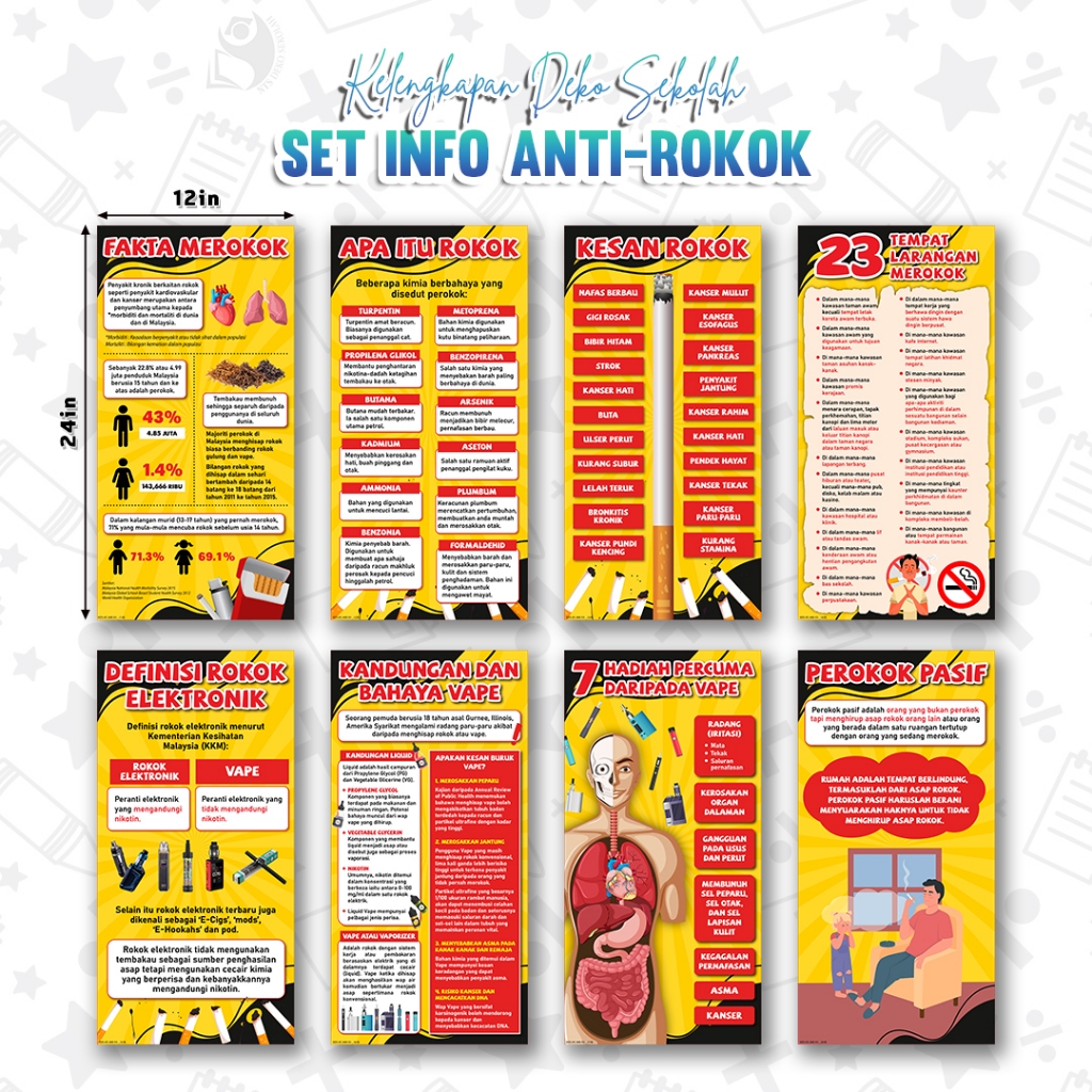 🌼1 DAY SHIP🌼 SET INFO ANTI-ROKOK 8in1 / INFO KAUNSELING / DEKORASI KAUNSELING / TEBAL 380GSM ...