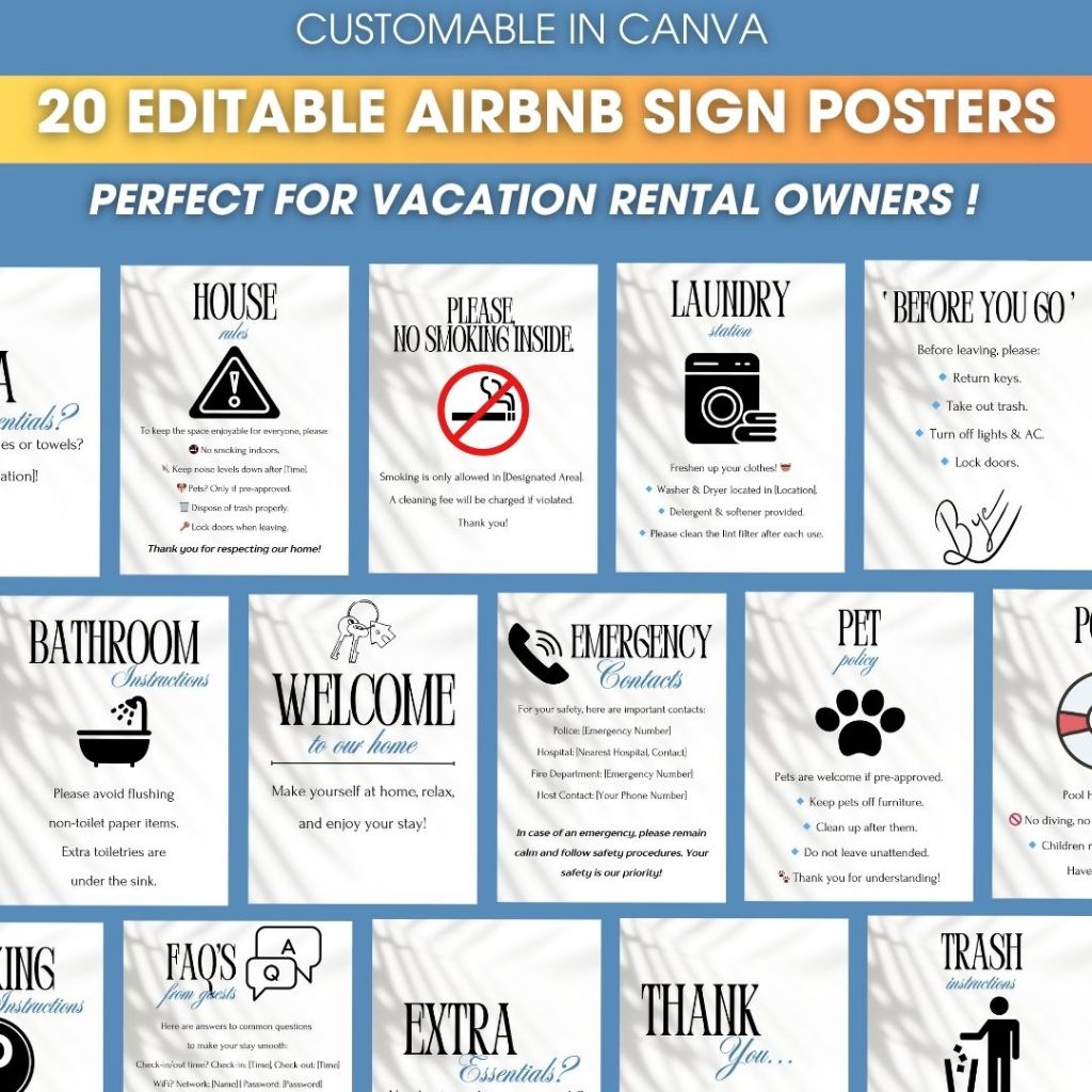 Airbnb Sign Bundle | 20 Editable Vacation Rental Posters | Airbnb ...