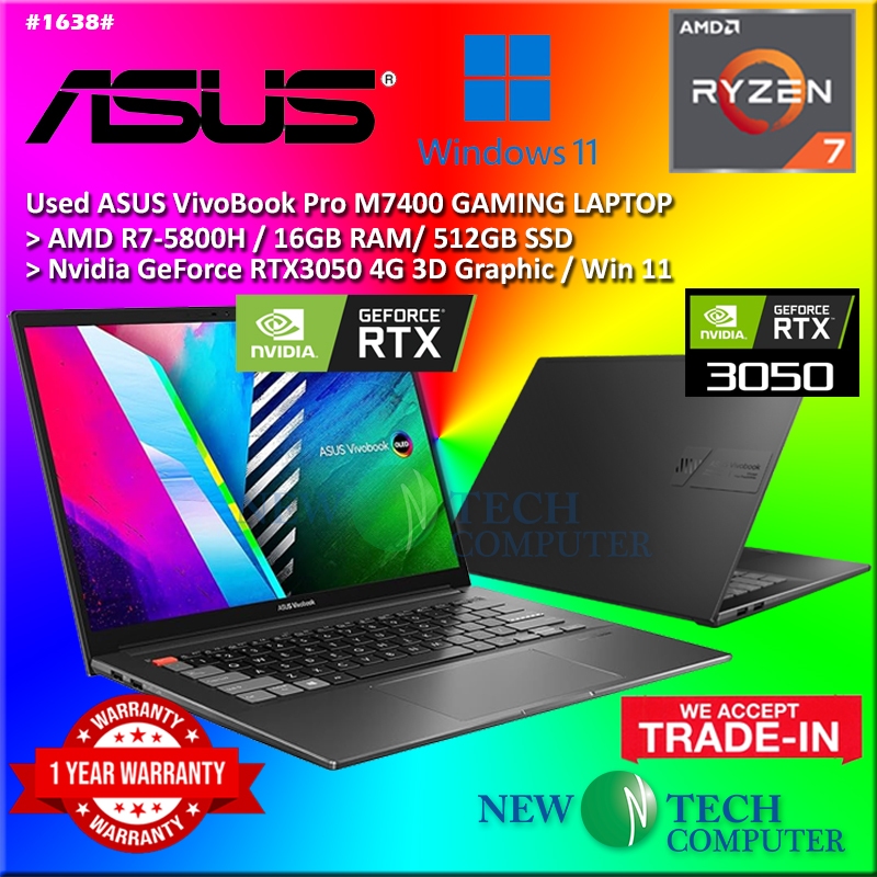 #1638 USED R7 ASUS VIVOBOOK PRO M7400 Performance Gaming Laptop AMD ...