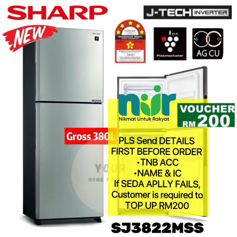 [Nur Rebate]Sharp 2 Door 5 Star Fridge 280L/320L/380L/410L Inverter ...