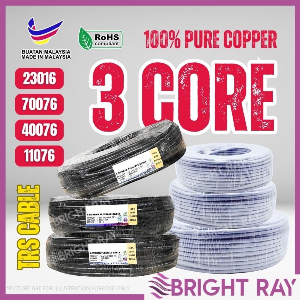 1 ROLL Wire 3 Core Wire Wayar Eletrik Cable Copper Wire 2.5 mm Cable ...