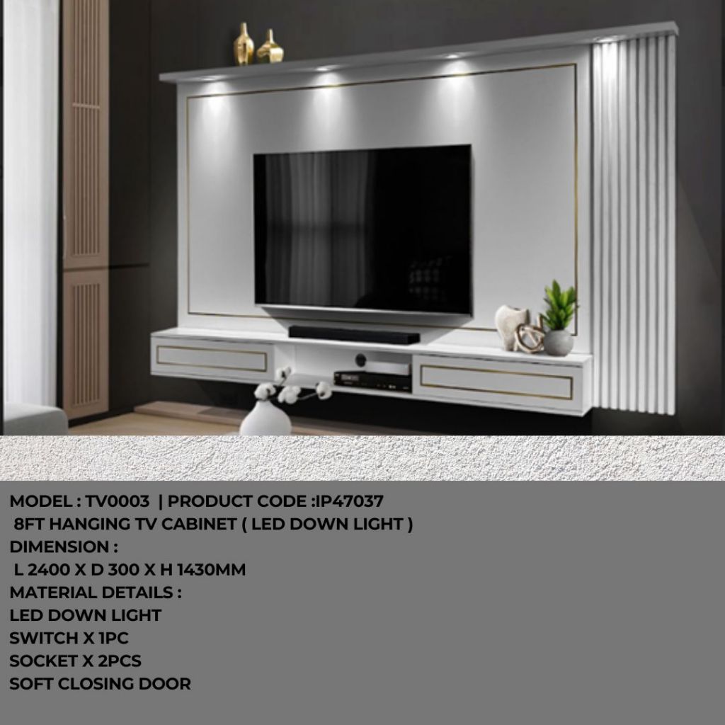 TV wall, 8 ft hanging TV cabinet TV0003 , LED downlight, with swith ...