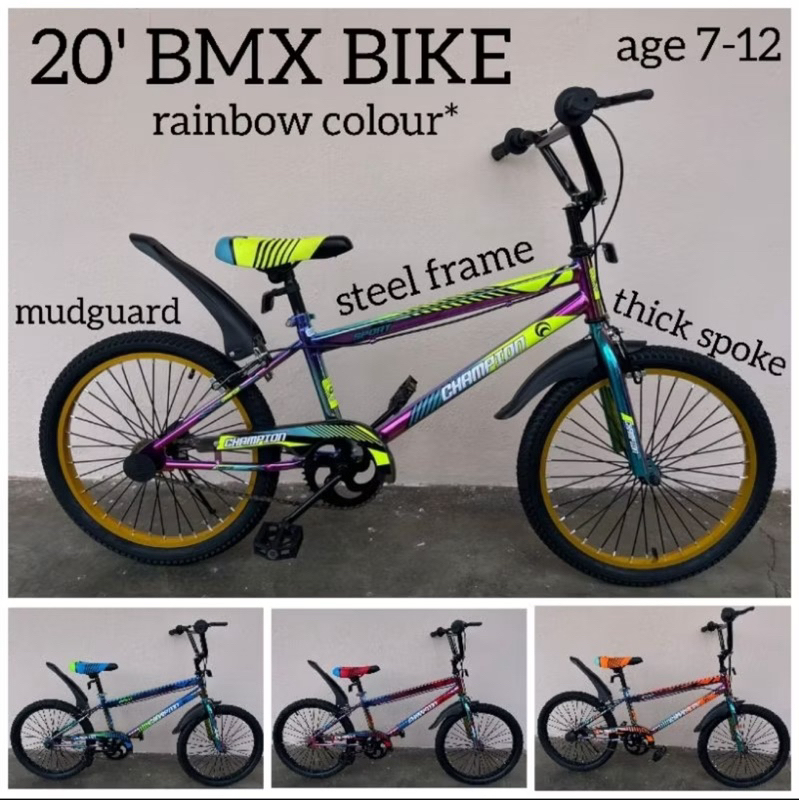 (SIAP PASANG) BASIKAL BMX 20' SESUAI BUDAK 7-10 TAHUN KIDS BICYCLE CHAMPION BMX RAINBOW HANDLE ...