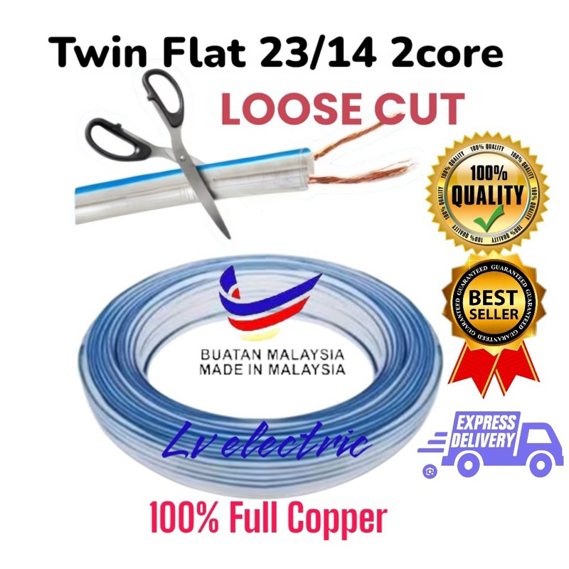 pvc cable 2 core twin flat blue white wire (2c 23/0.14) Biru putih ...