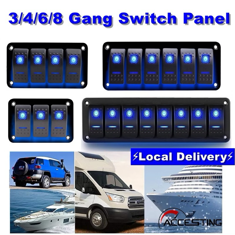 3/4/5/6 GANG ROCKET SWITCH PANEL WATERPROOF WITH BLUE LED BACKLHT ON ...