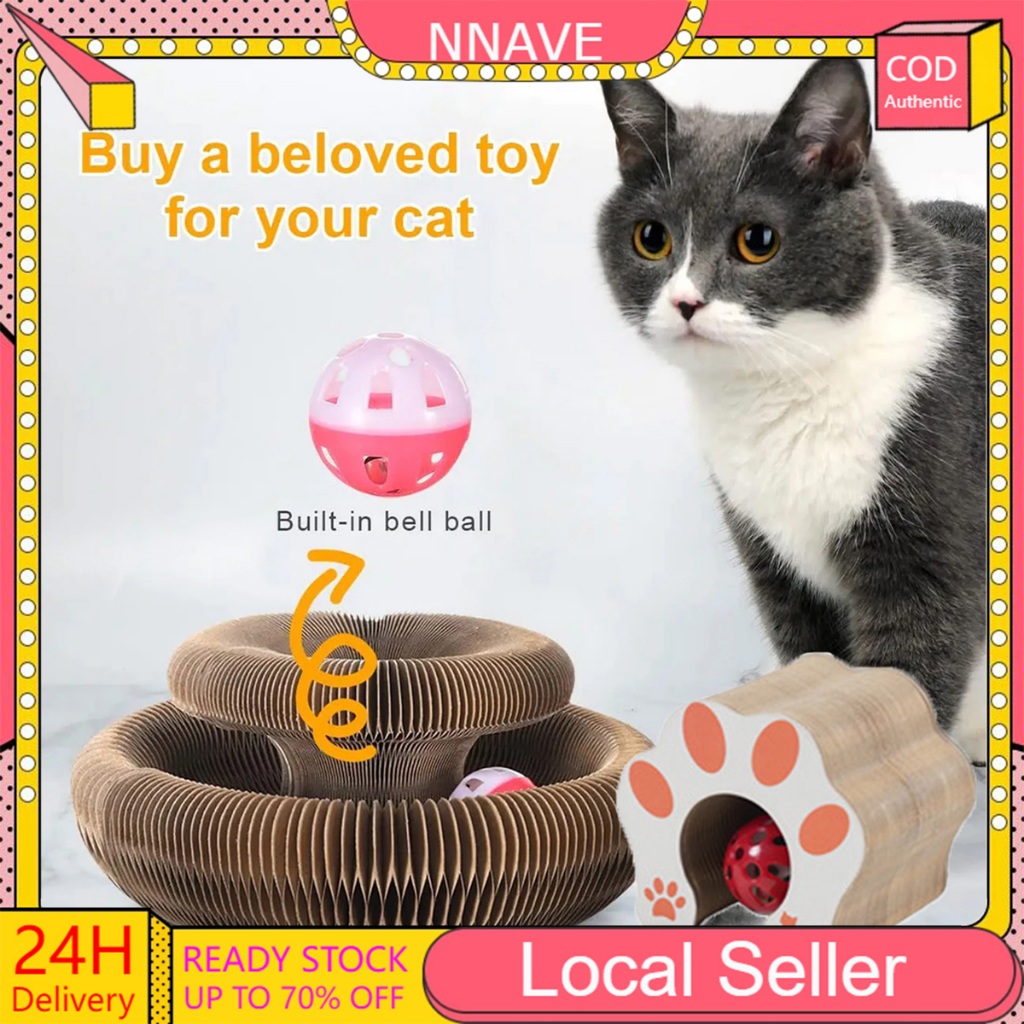 Cat Scratcher Board with Bell Ball Corrugated Paper Foldable ...