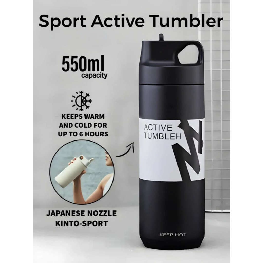Active Sport Tumbler Japanese Style Nozzle Thermos Vacuum Flask Mug 550ml Portable 304 Stainless ...