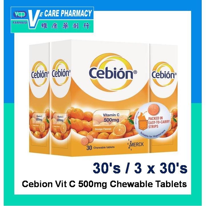 [Exp:12/27] Cebion Vitamin C 500mg Chewable Tablets 30's/3X30's ...