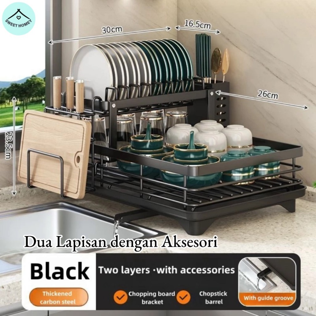 Dish Rack with Drainer, Rak Pinggan Dapur with Pengalir, Dish Drying ...
