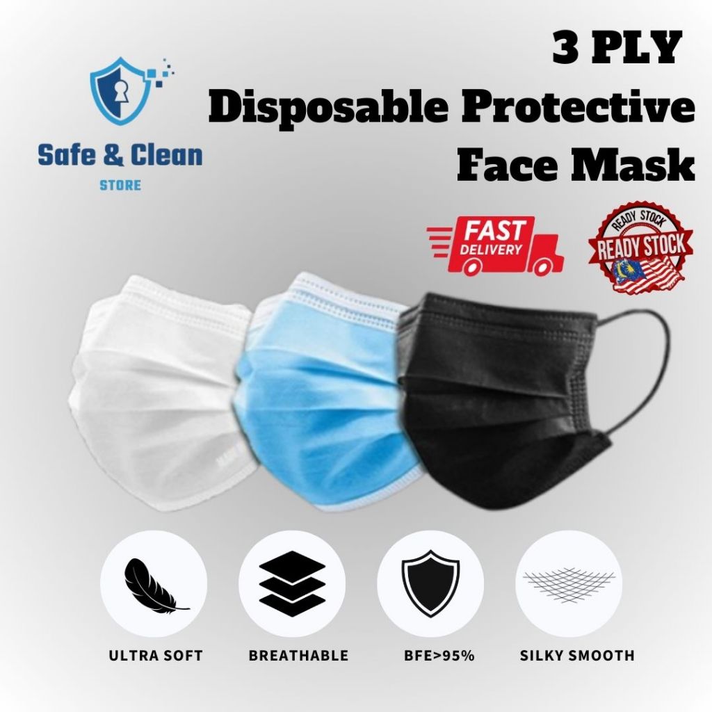 Black/Inner White Mask 3ply Original Tebal Medical Disposable Mask ...