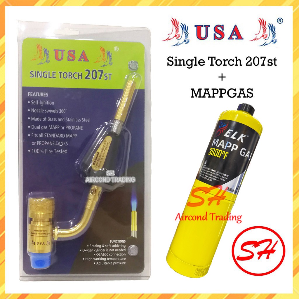 USA Single Torch 207st and ELK Mappgas Cylinder Mapp Gas 3600F (16OZ ...