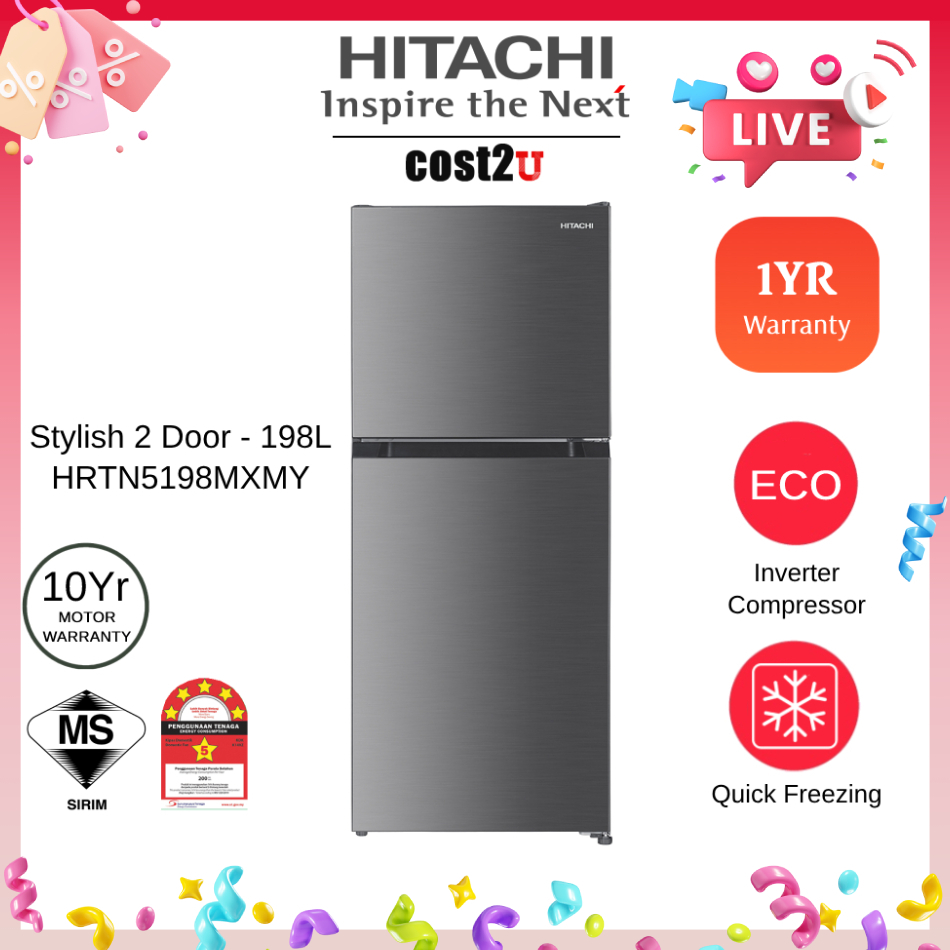 [𝐋𝐈𝐕𝐄] Hitachi 198L New Stylish Line Top Mount Freezer Refrigerator ...