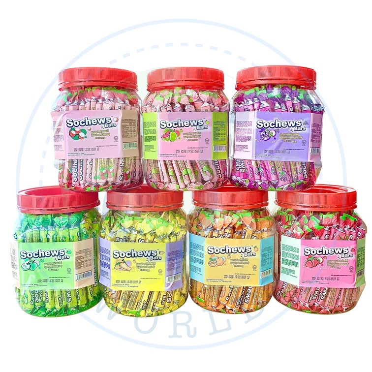 [100PCS] SOCHEWS BARS JAR (STRAWBERRY / APPLE / ORANGE / MANGO) HALAL ...