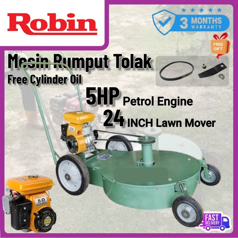 (Low Price)5.0HP Mesin Rumput Tolak 24" Lawn Mower Petrol Engine Robin ...
