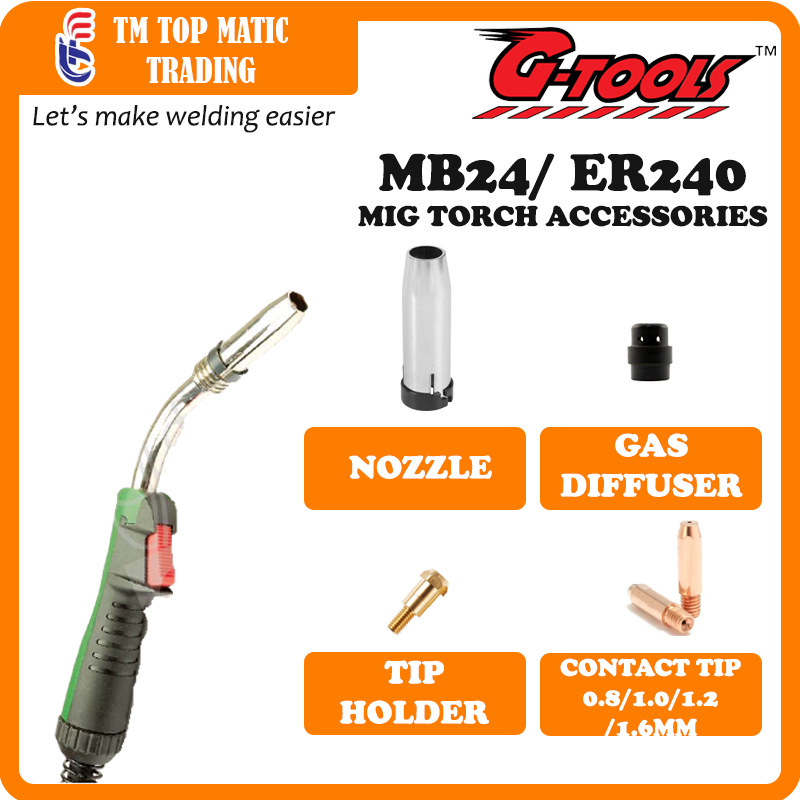 (1PC) G-TOOLS MB24 ER240 Co2 MIG Torch acc Conical Nozzle Tip Holer Gas ...