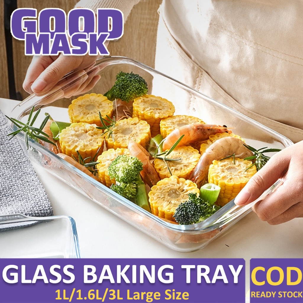 Glass Baking Tray Safe Microwaveable 1L/1.6L/3L Large Capacity ...