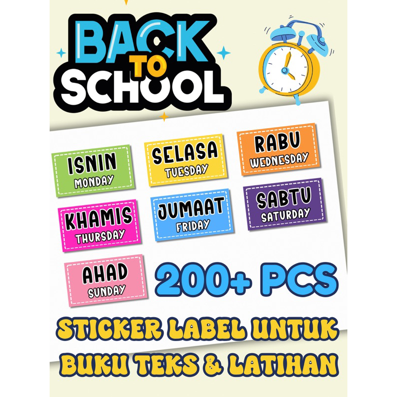 200+ Stiker Label Hari Isnin - Ahad Buku Sekolah | Stiker Sekolah ...
