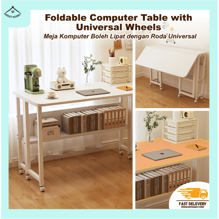 100/120CM Komputer Meja Lipat Folding Computer Desk with Universal ...