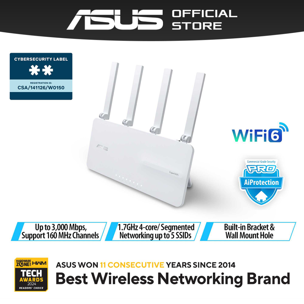 ASUS ExpertWiFi EBR63 AX3000 Dual-Band WiFi 6 Wireless Router with SDN ...