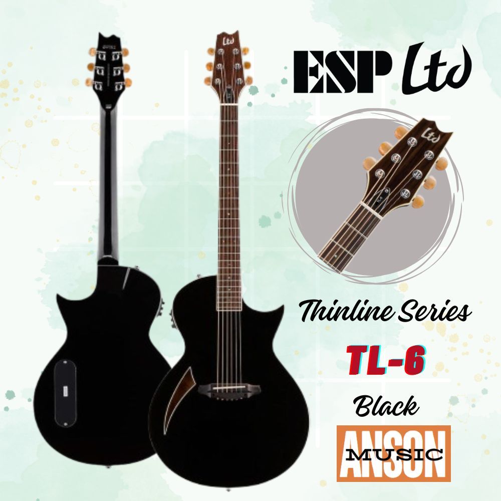 ESP LTD TL-6 Thinline Series Acoustic-Electric Guitar - Black (TL6BLK ...