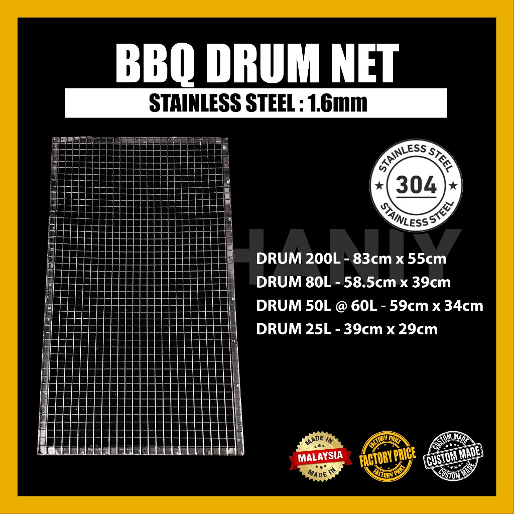 BBQ Grill Outdoor Grill Net Jaring BBQ Stainless Steel Mesh 1.6mm For Tong Drum Size 25L, 50L ...