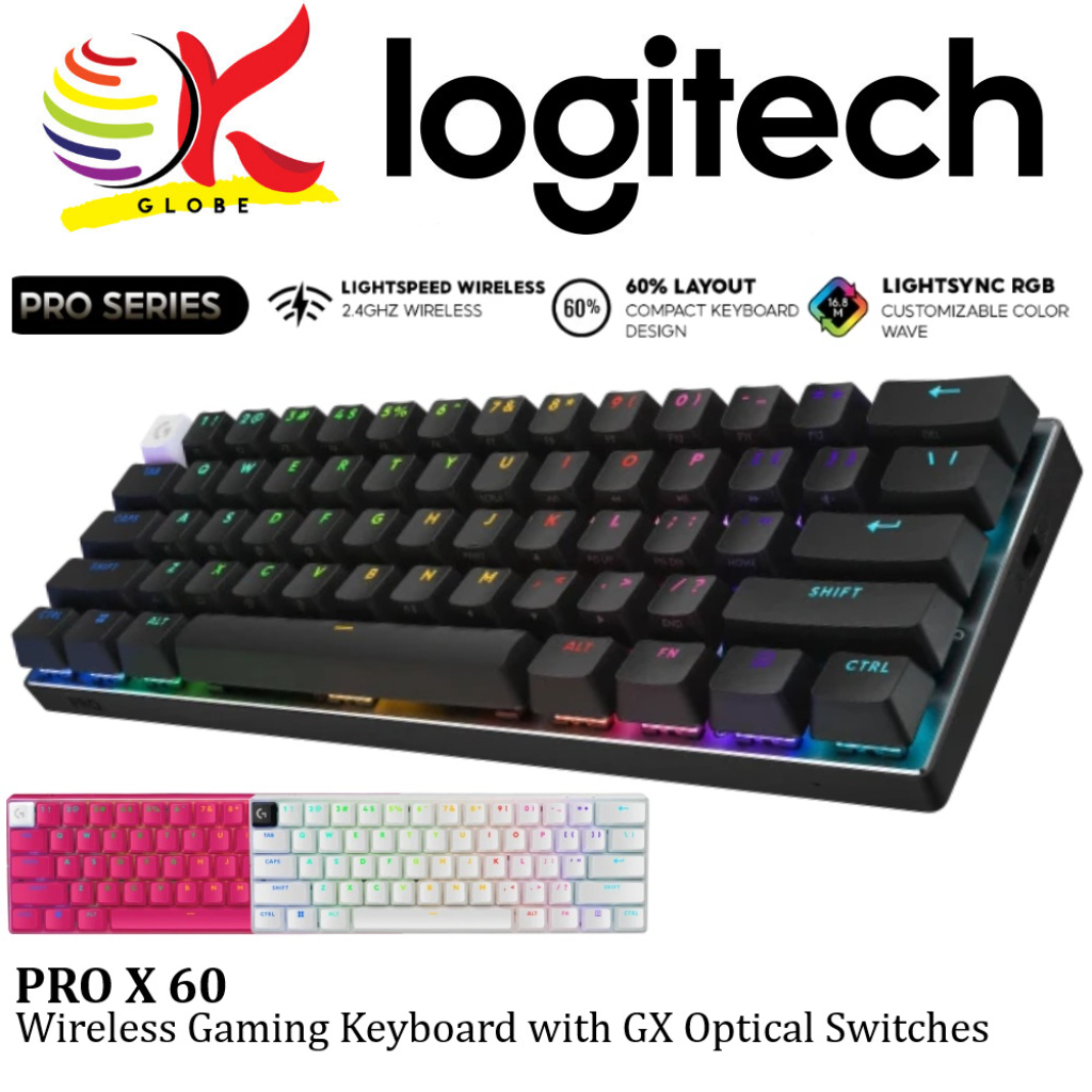 LOGITECH PRO X 60 WIRELESS GAMING KEYBOARD WITH LIGHTSPEED / GX OPTICAL ...