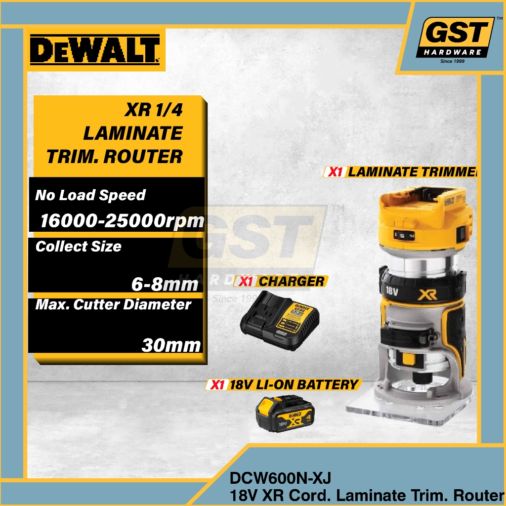 Dewalt 18V XR Cordless Brushless 6.35mm 1/4" Laminate Trimmer Router ...