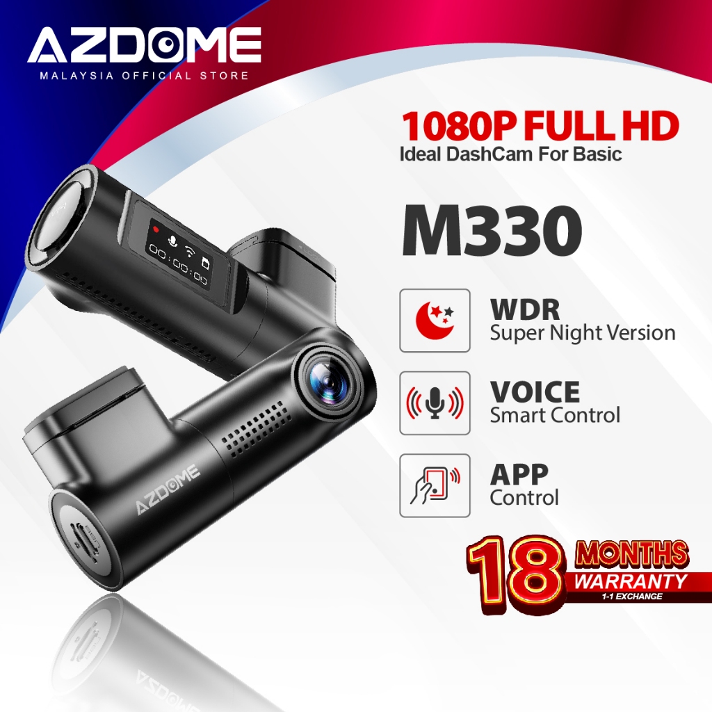 AZDOME M330 1080P Full HD Front DashCam Night Vision App Control Car ...
