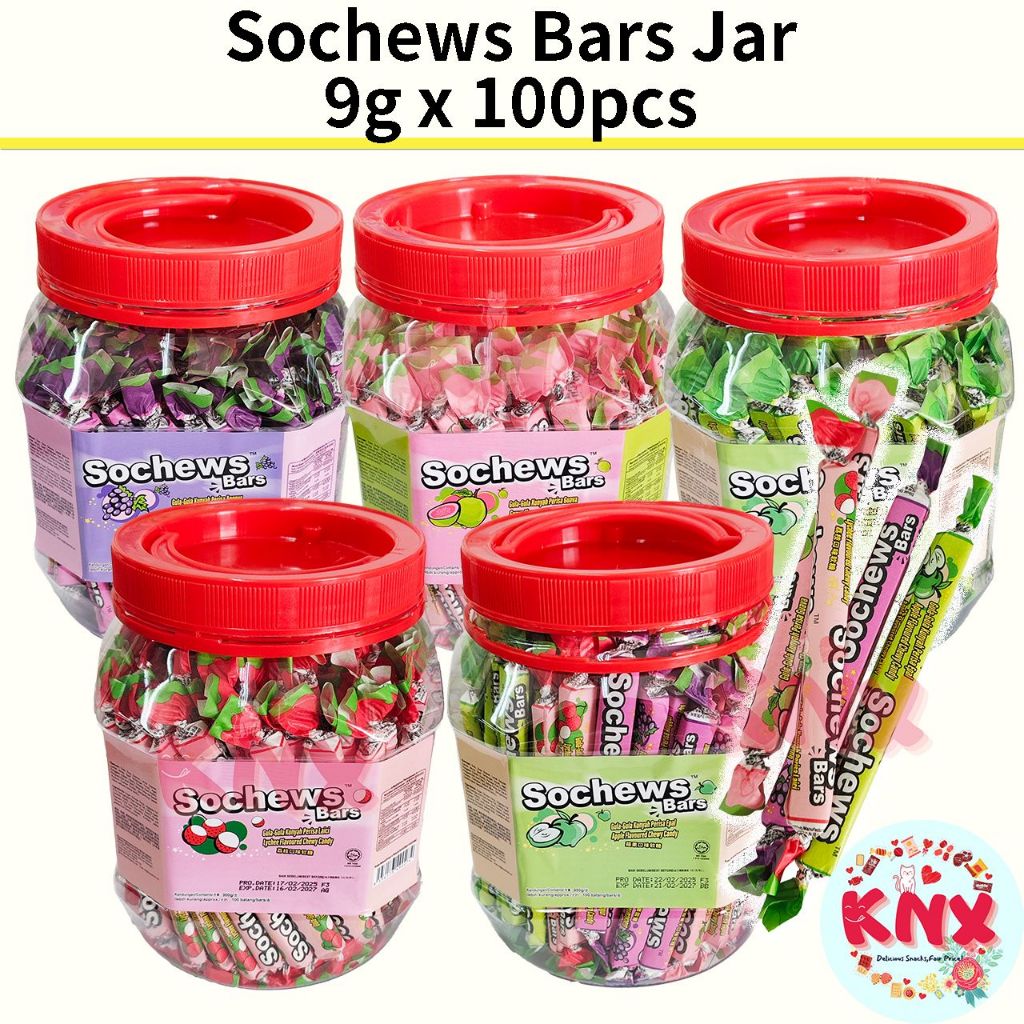 Khee Sah Sochews Long Bars Chewy Candy 900g Jar 100pcs/20pcs | Shopee ...