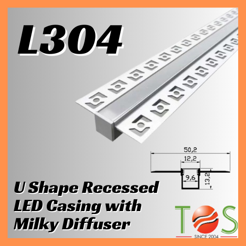 LUMY【0.5M/1M/1.5M/2M】U Shape Recessed LED Light Strip Aluminium Profile LED Casing with Milky ...