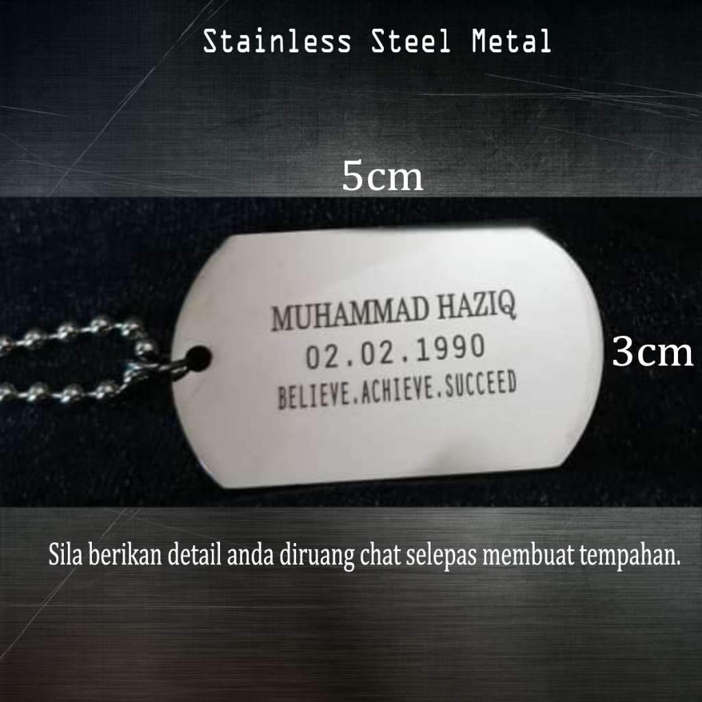 Engrave Personalized Rantai Nama Army Military Dog Tag Necklace ...