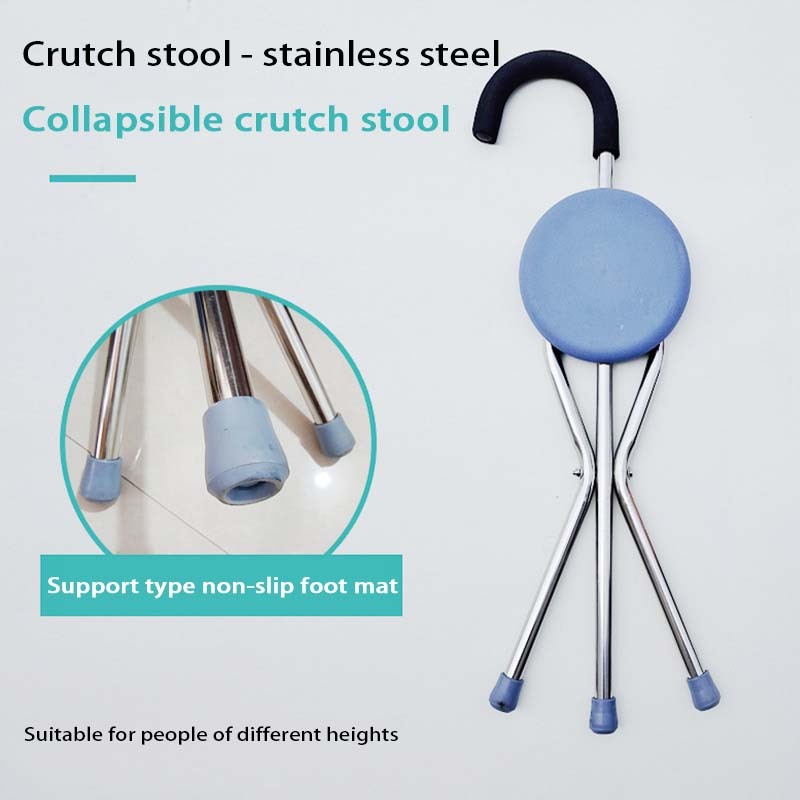 Multifunctional stainless steel folding bench crutch three-legged cane ...