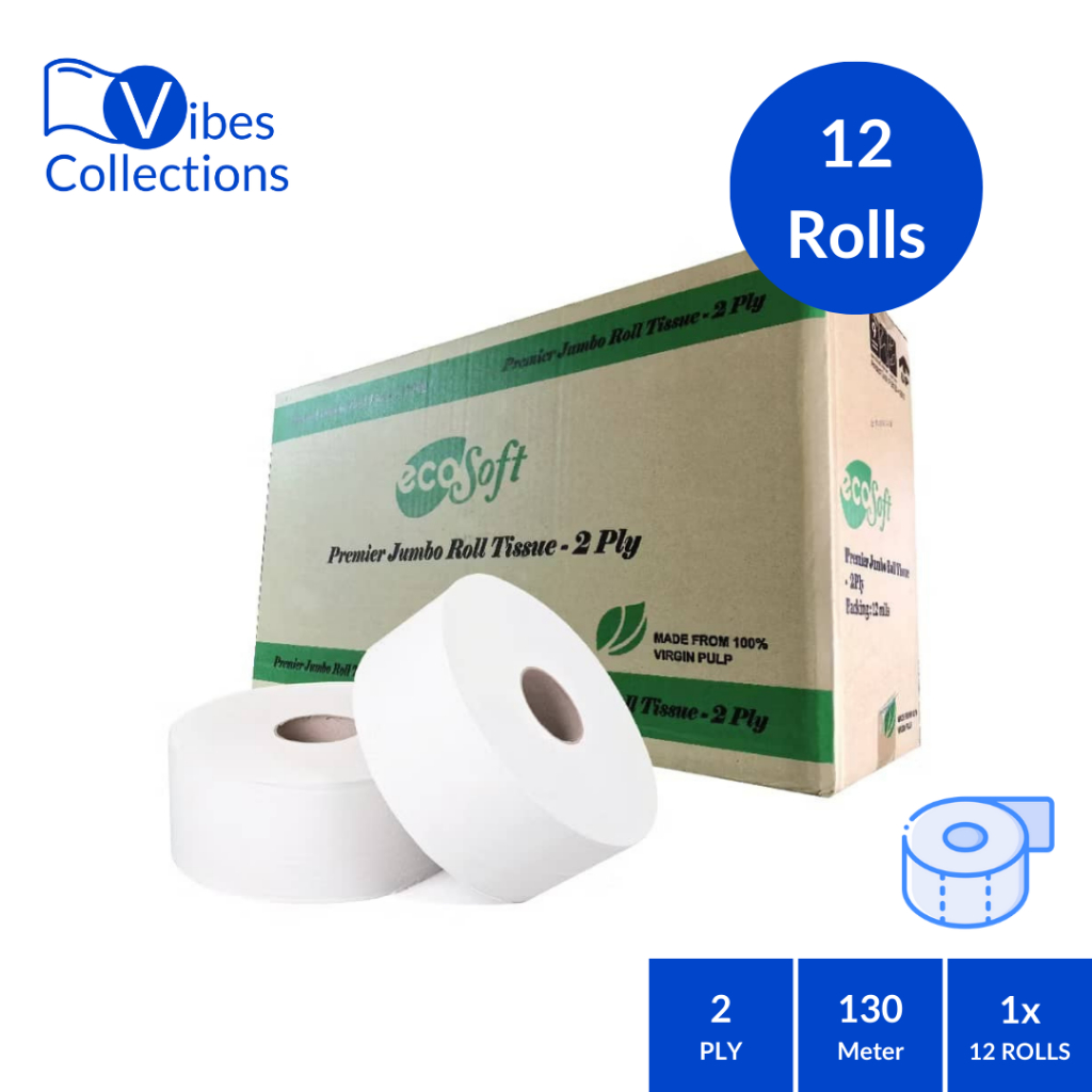 ECOSOFT JRT JUMBO TOILET ROLL HOTEL GRADE 130M 2PLY (1 Carton) | Shopee ...
