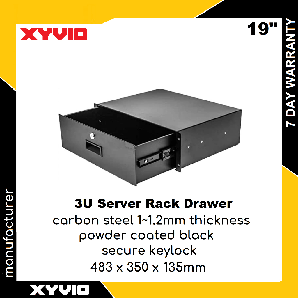 3U Drawer 19 Inch Standard Size Rack Mount Drawer Case with Bracket Key ...