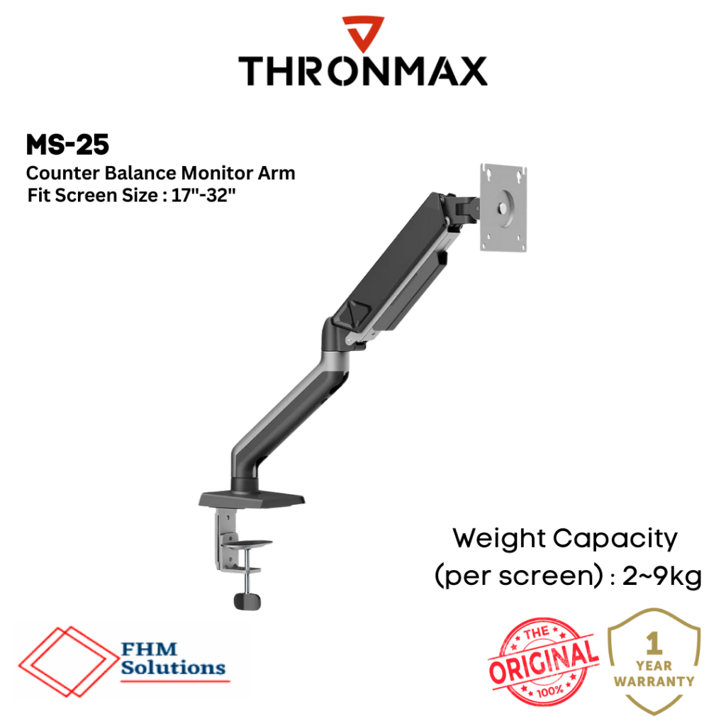 Thronmax MS-25 Counter Balance Monitor Arm fit Screen Saiz 17"-32 ...