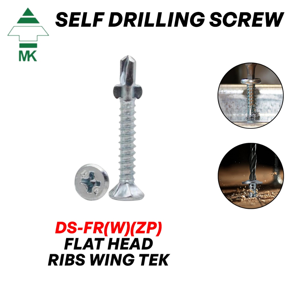 [10PCS/PKT] Skru Gerudi Sendiri DS-FR(W) Kepala Rata Dengan Sayap #10 x ...