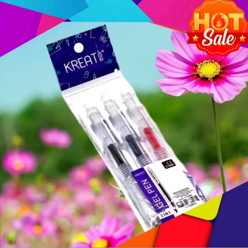 Kreati Gel Pen Set 0.5mm (3pcs/pack) Pen Merah, Pen Biru, Pen Hitam, Pen Jel | Shopee Malaysia