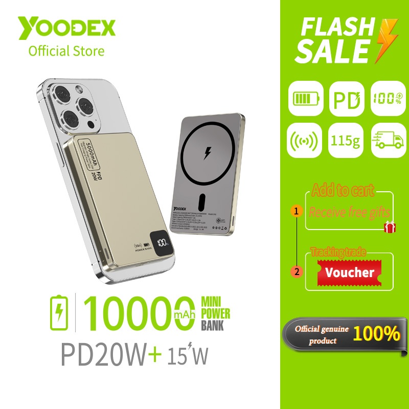 YOODEX E41 10000mAh QC 3.0 PD 20W Digital LED Display Power Bank Type C ...