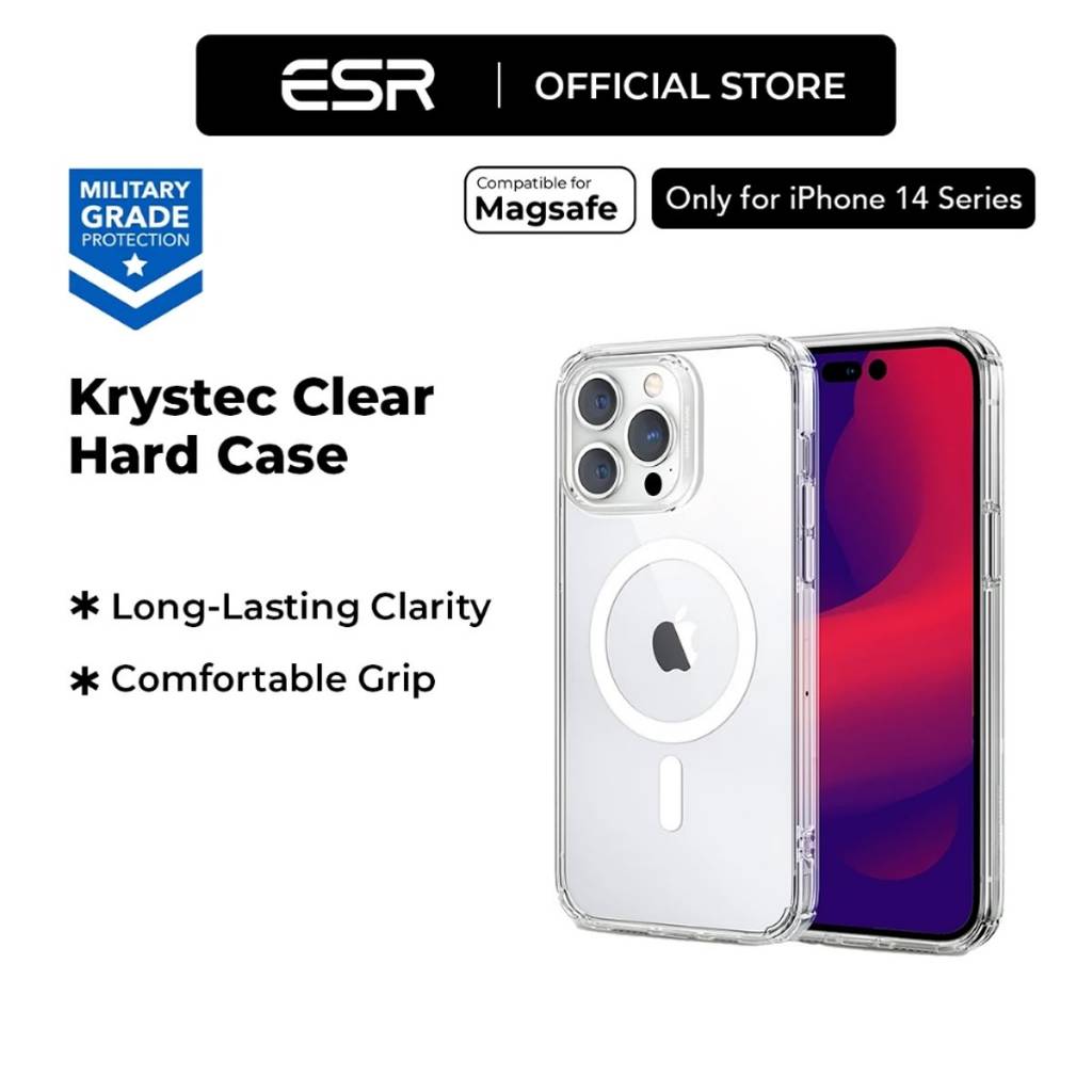 ESR Krystec Clear Hard PC Back with Slim Frame Casing for iPhone 13/14 Plus/14 Pro Max | Shopee ...