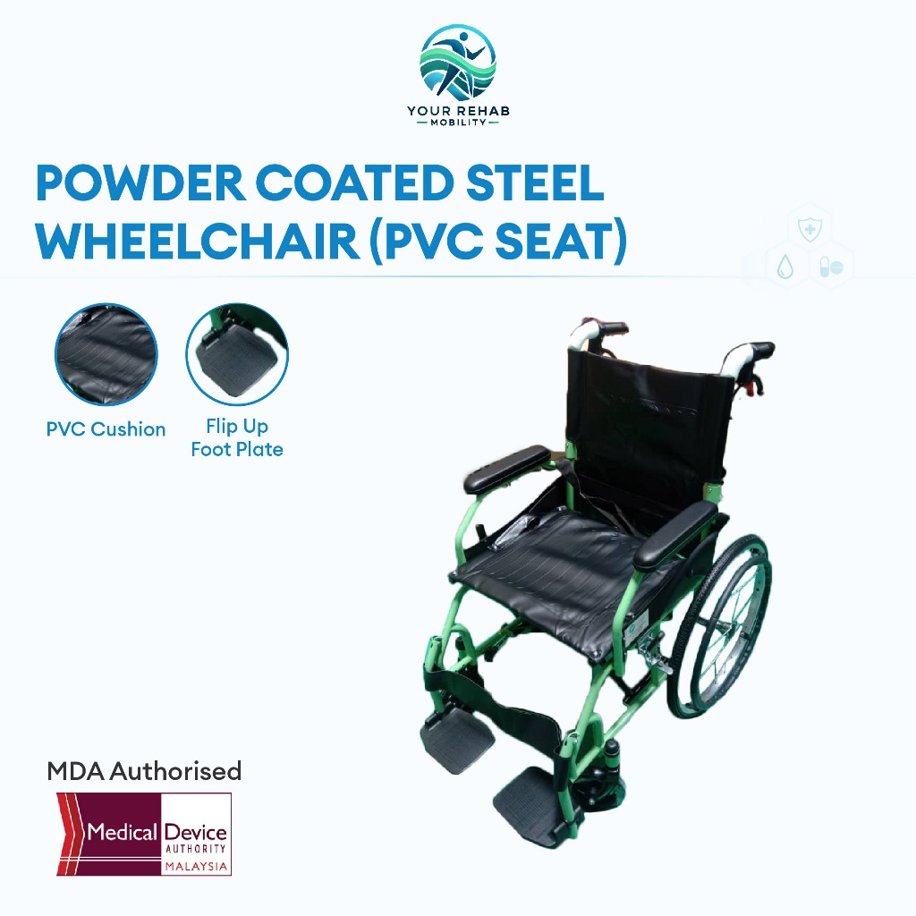 Your Rehab Mobility Powder Coated Steel Wheelchair (PVC Seat) | Shopee ...