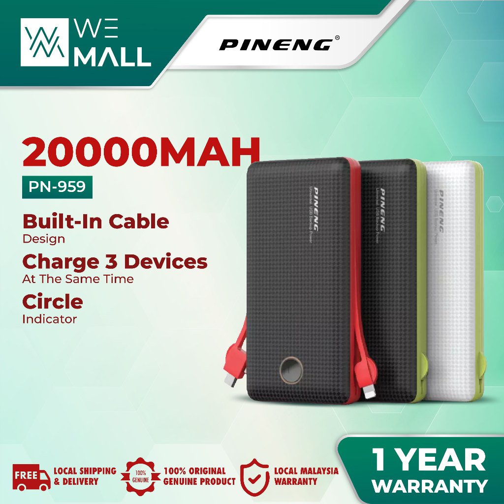 Pineng PN-959 20000mAh Builtn 2 Cable Lithium Polymer PN959 Power Bank ...