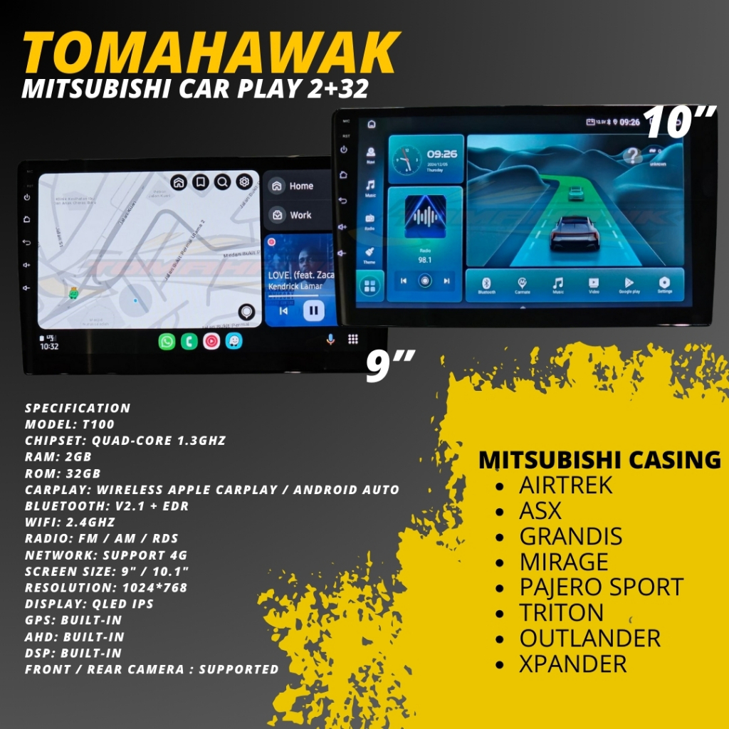 Mitsubishi Tomahawk T100 Series QLED 2+32 Car Android Player Plug n ...