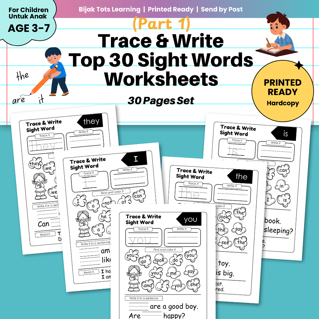 [Printed Hardcopy] Trace & Write Sight Words Worksheets | Kertas ...