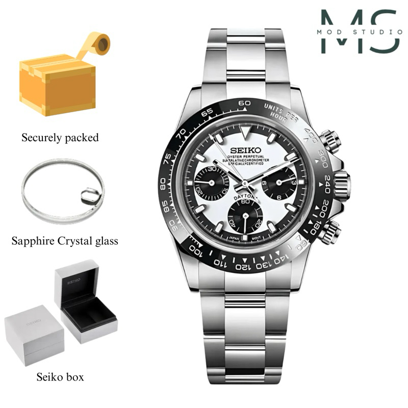 SEIKOLEX SEIKO MOD VK63 WHITE PANDA STAINLESS STEEL MODIFY WATCH MODIFIED WATCH MODDED WATCH ...